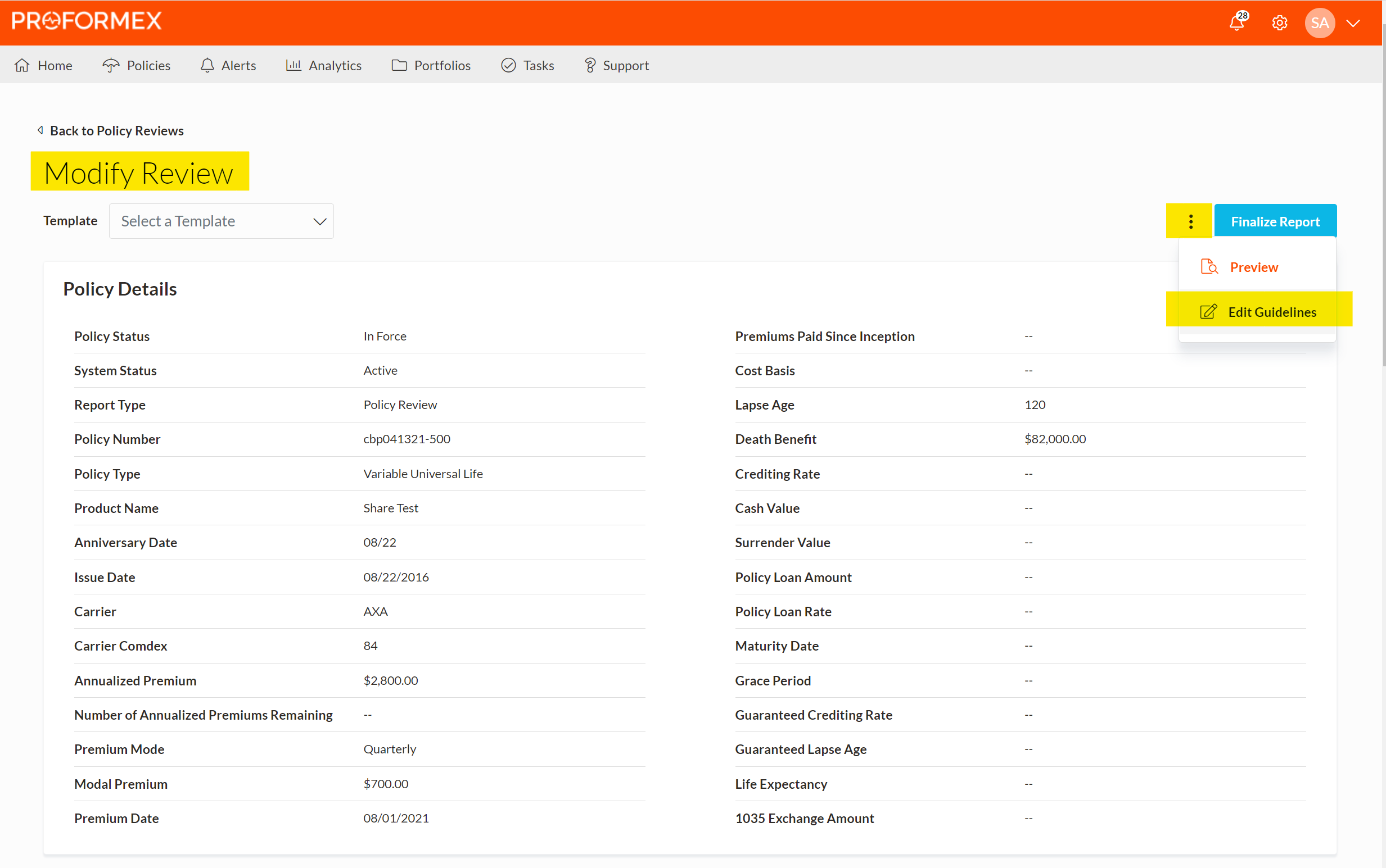 Proformex Best Practices: Setting Review Parameters- Policy Guidelines & Carrier Requests